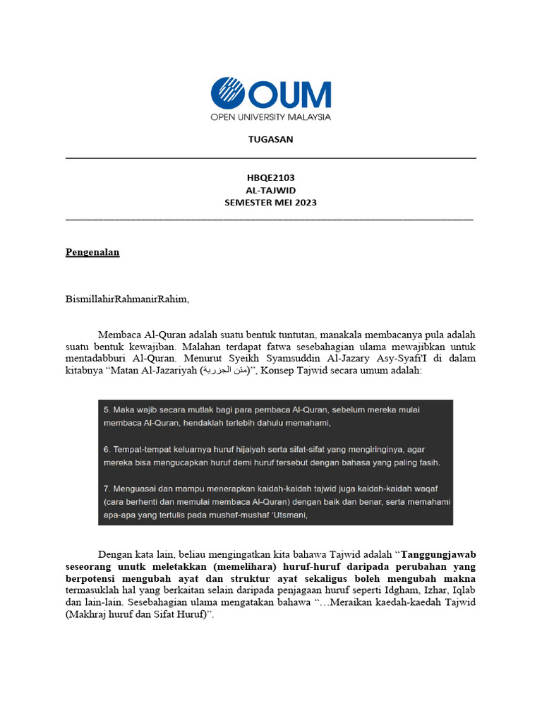 Assignment Oum Tajwid Danish Iskandar Bin Maziazaman 001226 01 0469 | PDF