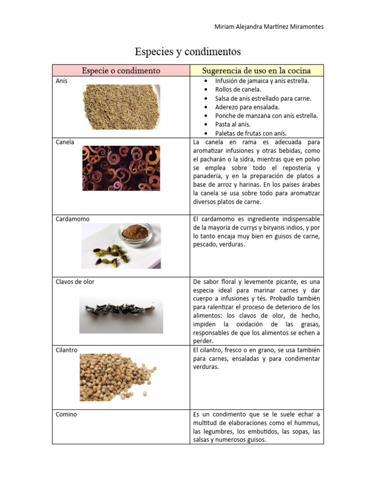 Guía de Especias y Condimentos Esenciales | PDF | Curry | Cilantro
