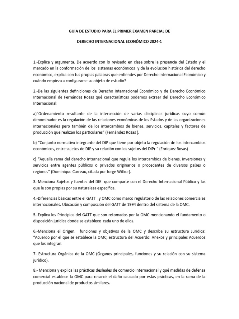 Guía Primer Examen Parcial Dei | PDF | Organización de Comercio Mundial | aduana