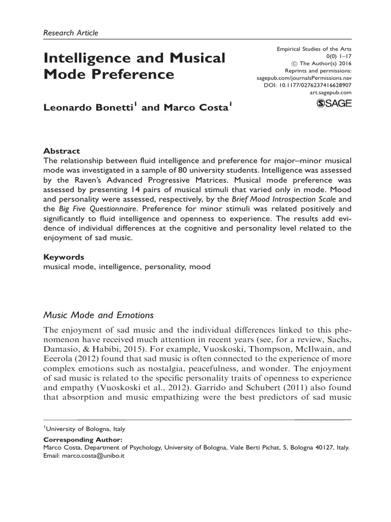 Intelligence and Musical Mode Preference | PDF | Intelligence ... Intelligence and Musical Mode Preference | PDF | Intelligence ...