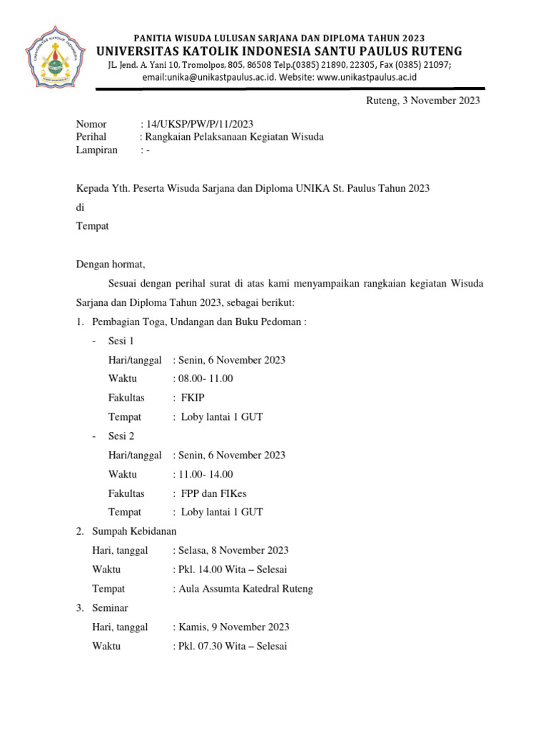 Surat 14. Pemberitahuan Rangkaian Wisuda | PDF