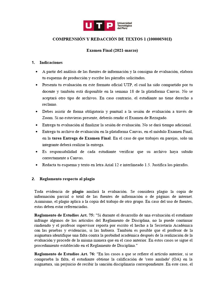 Entrega Final Comprensión y Redacción de Textos 1-Examen Final (Formato Oficial Utp) | PDF ...