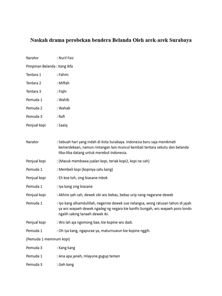 Naskah Drama Perobekan Bendera Belanda Oleh Arek | PDF | Perjalanan