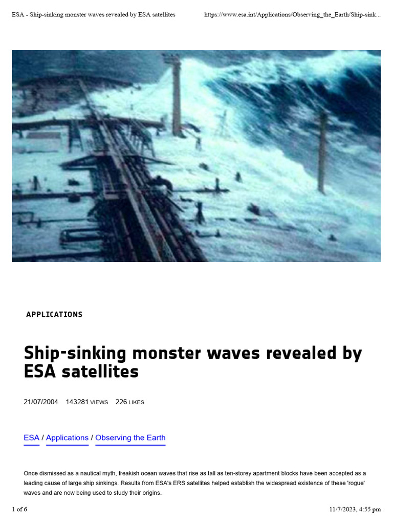 ESA - Ship-Sinking Monster Waves Revealed by ESA Satellites | PDF