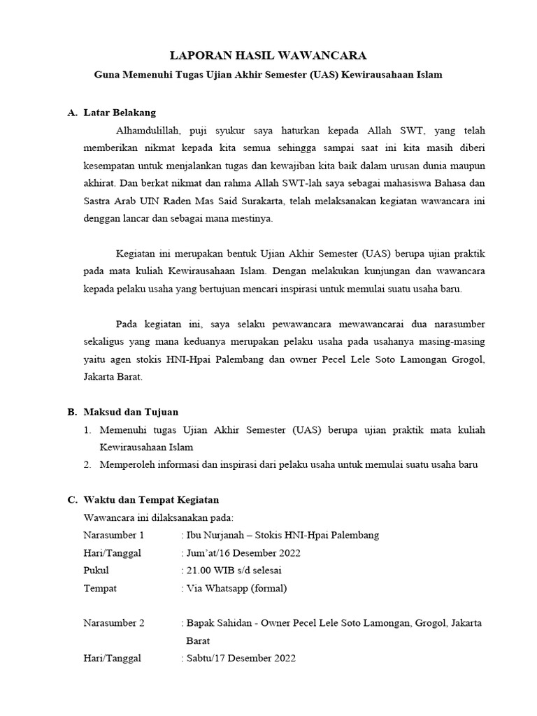 Laporan Hasil Wawancara | PDF