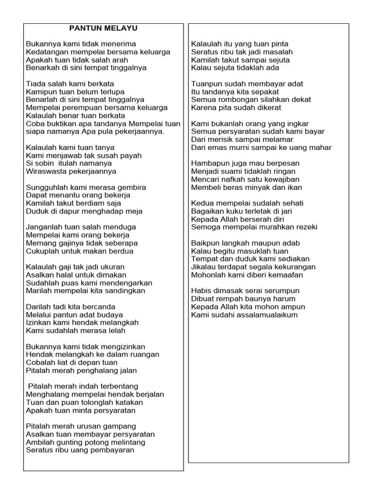 Pantun Adat Melayu untuk Lamaran | PDF