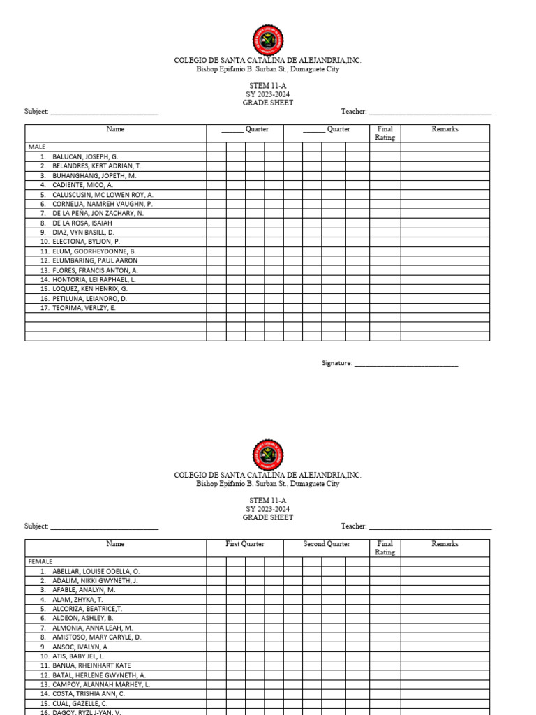 SHS-GRADE-SHEET-SY-2023-2024 (1) | PDF