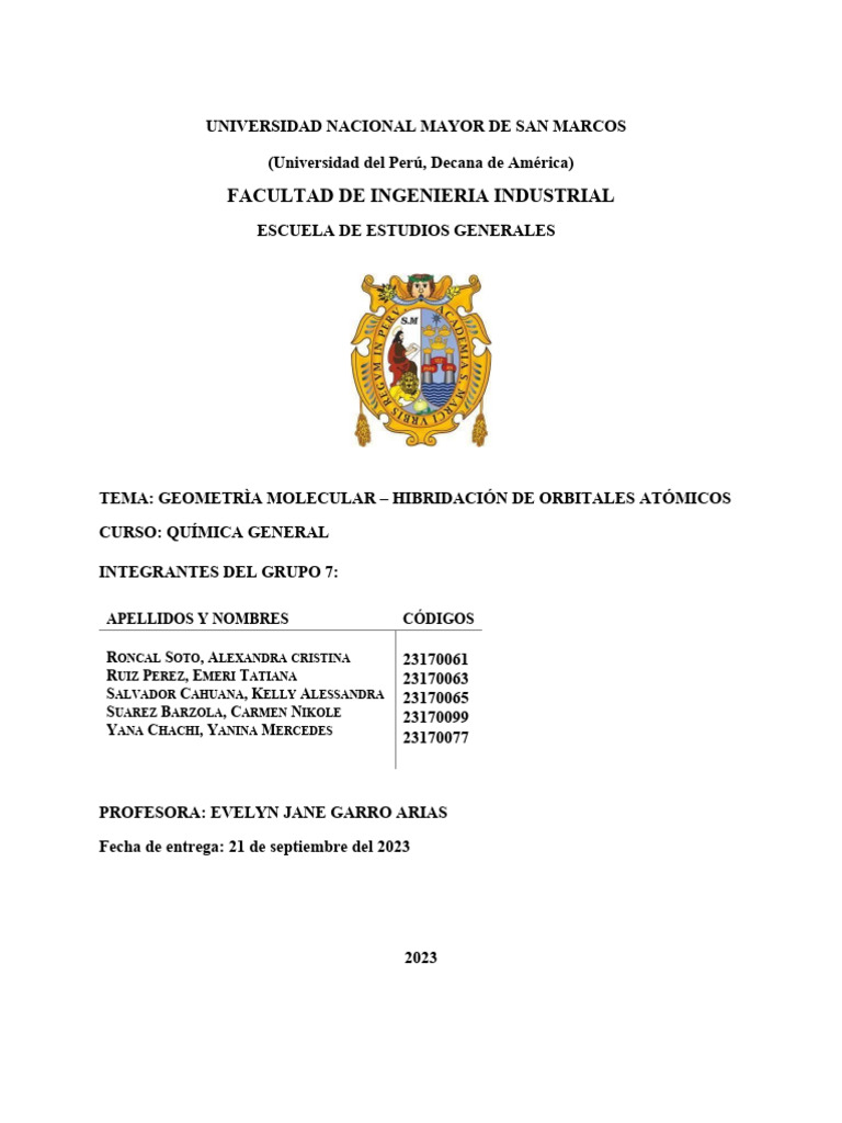 Facultad de Ingenieria Industrial: Apellidos Y Nombres Códigos R S, A R P, E T S C, K A S B, C N ...