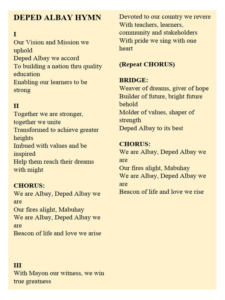 Deped Albay Hymn | PDF