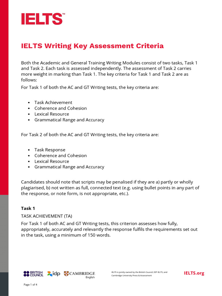 Ielts Writing Key Assessment Criteria | PDF | International English ...