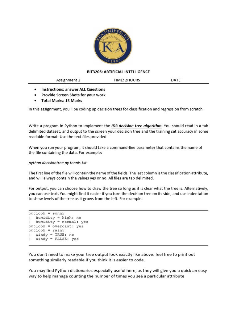 Python ID3 Decision Tree Assignment | PDF