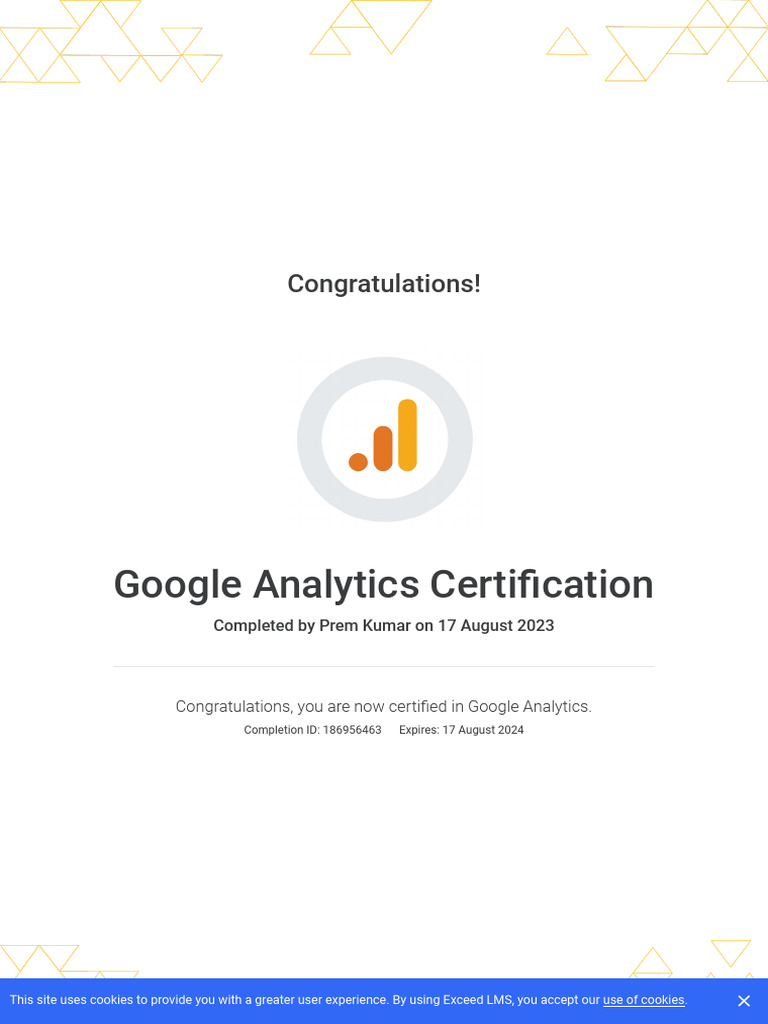 Google Analytics Certification Achieved | PDF | Technology & Engineering
