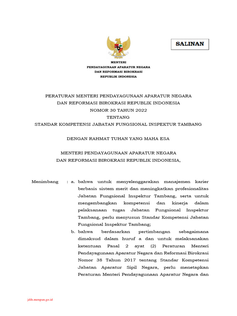 Standar Kompetensi Inspektur Tambang 2022 | PDF
