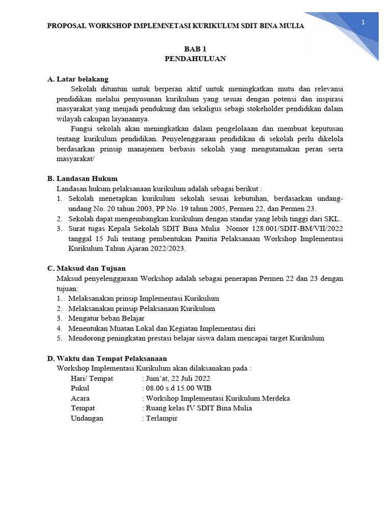 Proposal Workshop Kurikulum 2223 | PDF