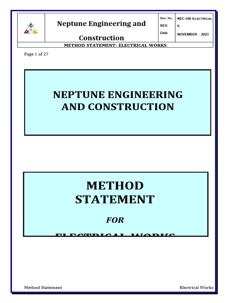 Electrical Works Method Statement | PDF | Electrical Wiring | Switch