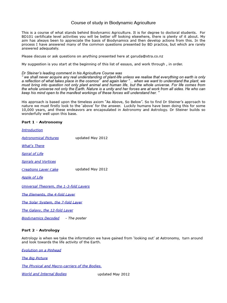 Biodynamic Agriculture Study Course | PDF | Astronomy | Rudolf Steiner