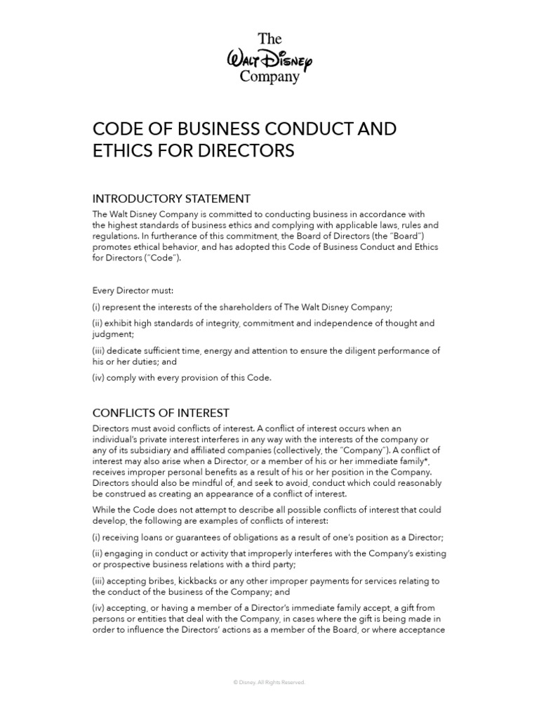 Code of Business Conduct and Ethics For Directors | Download Free PDF ...