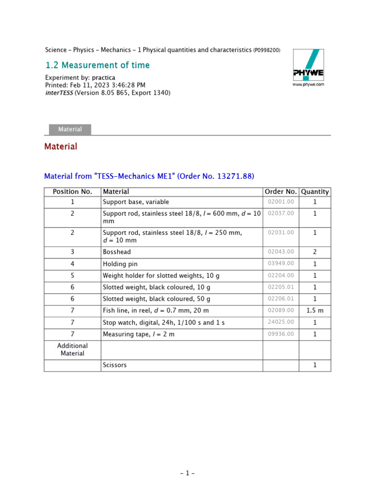 Practica 1.2 Measurement of Time | PDF | Pendulum | Average