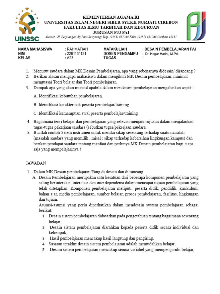 Uts Desain Pembelajaran | PDF