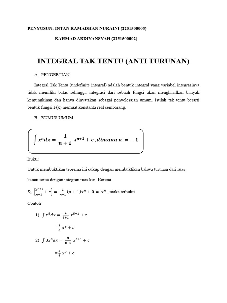 Integral Tak Tentu | PDF