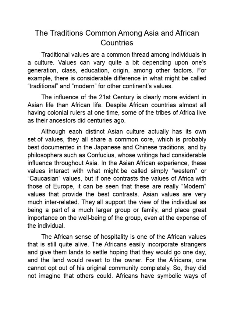 Ian The Traditions Common Among Asia and African Countries | PDF ...