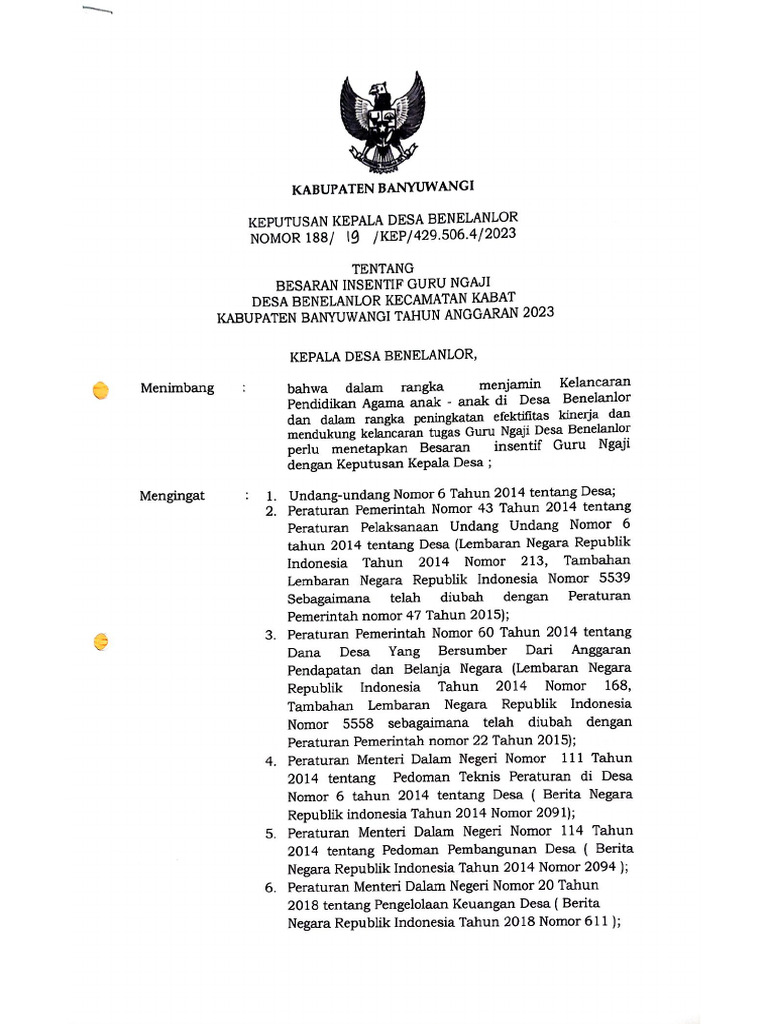 Contoh SK Honor Guru Ngaji | PDF