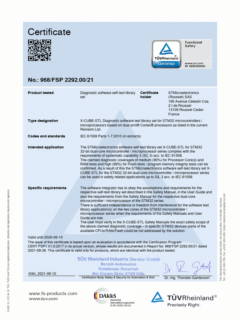 Certificate Functional Safety SIL 2 | PDF | Microprocessor | Microcontroller