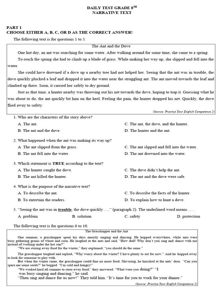 Soal Soal Teks Narrative Bahasa Inggris SMP MTs | PDF