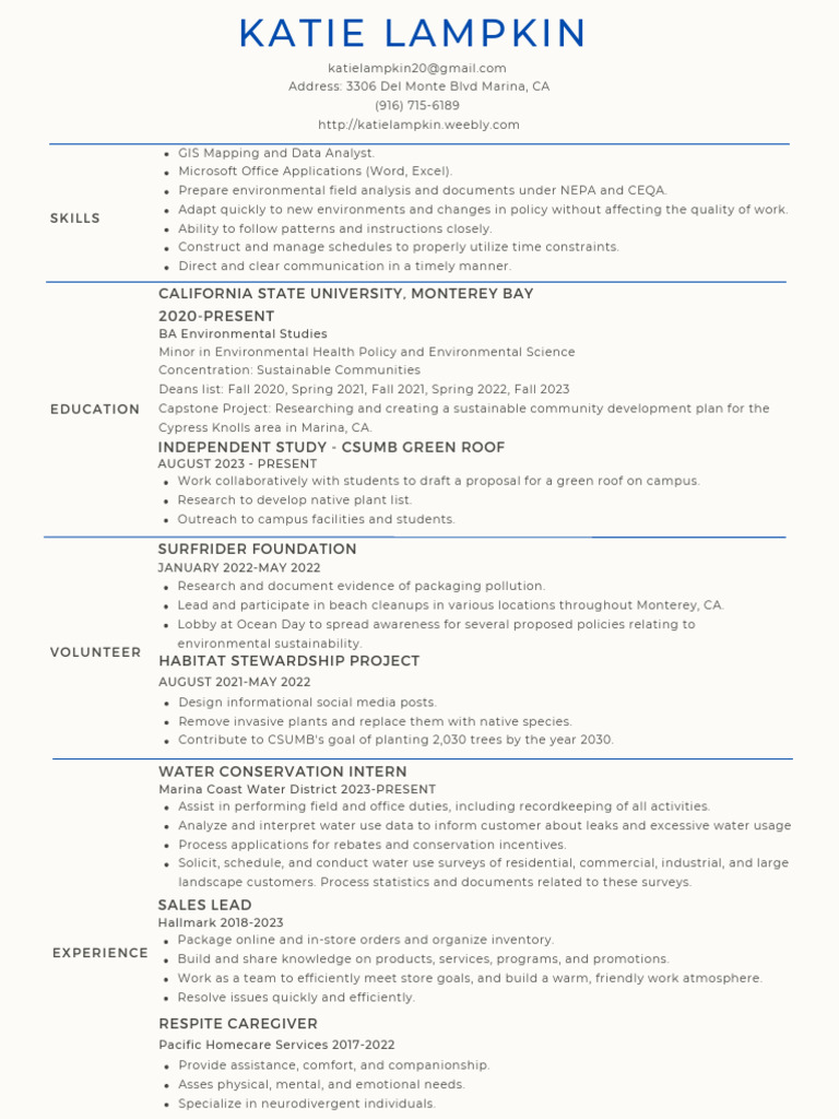 Katie Lampkin Resume 2 | PDF | Environmental Science | Earth Sciences