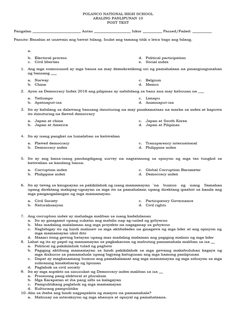 Arpan10 Post Test | PDF