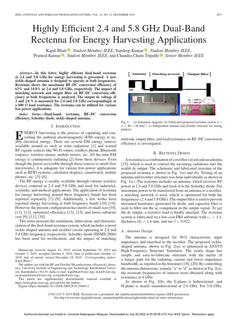 Highly Efficient 2.4 and 5.8 GHZ Dual-Band Rectenna For Energy ...