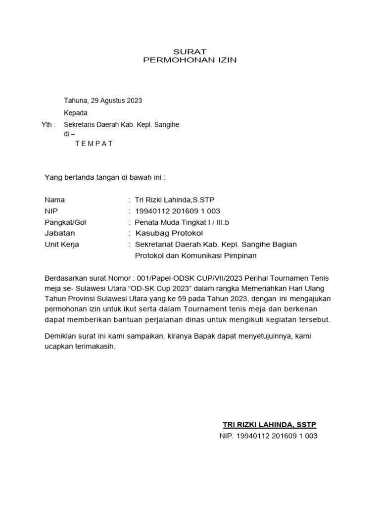 Surat Permohonan Izin | PDF