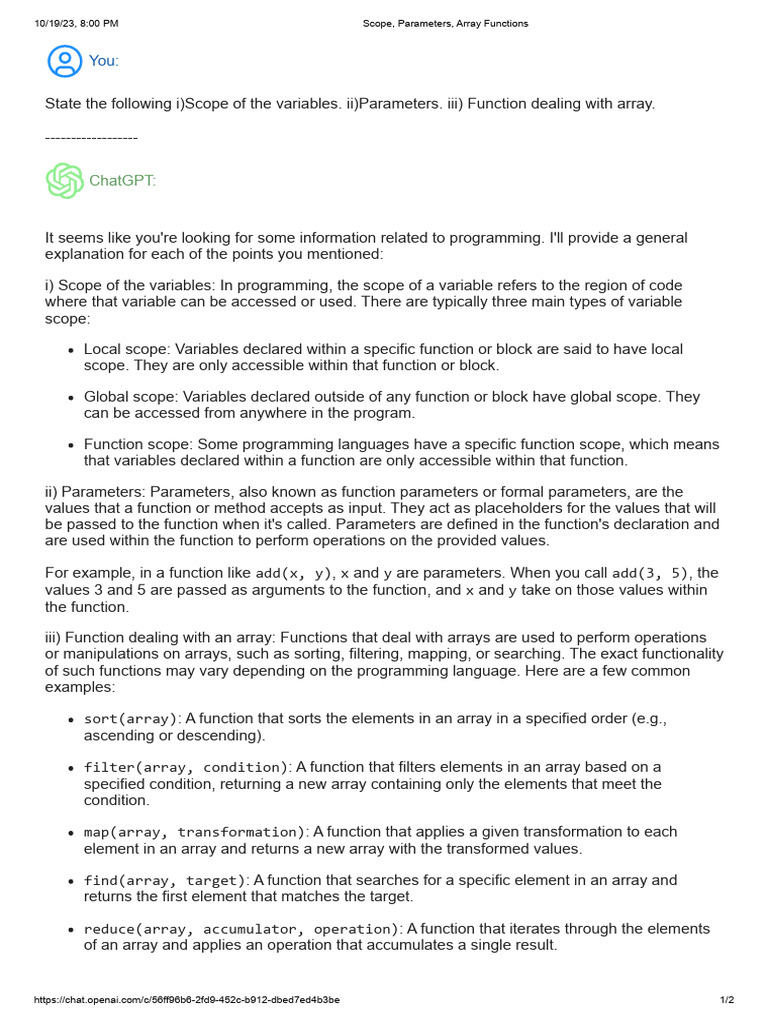 Variable Scope & Array Functions Guide | PDF | Parameter (Computer Programming) | Scope ...