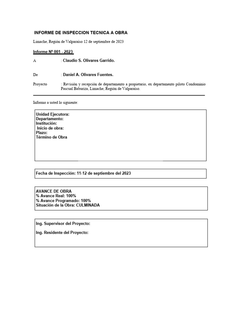 Informe Inspeccion Tecnica A Dpto Piloto c202 | PDF | Hogar, jardinería y bricolaje
