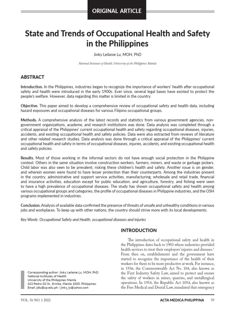 NIH - State and Trends of Occupational Health and Safety in The ...