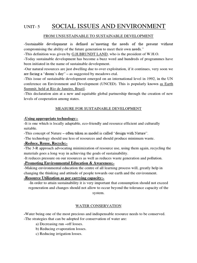 Social Issues and Environment: Unit-5 | PDF | Sustainability | Water