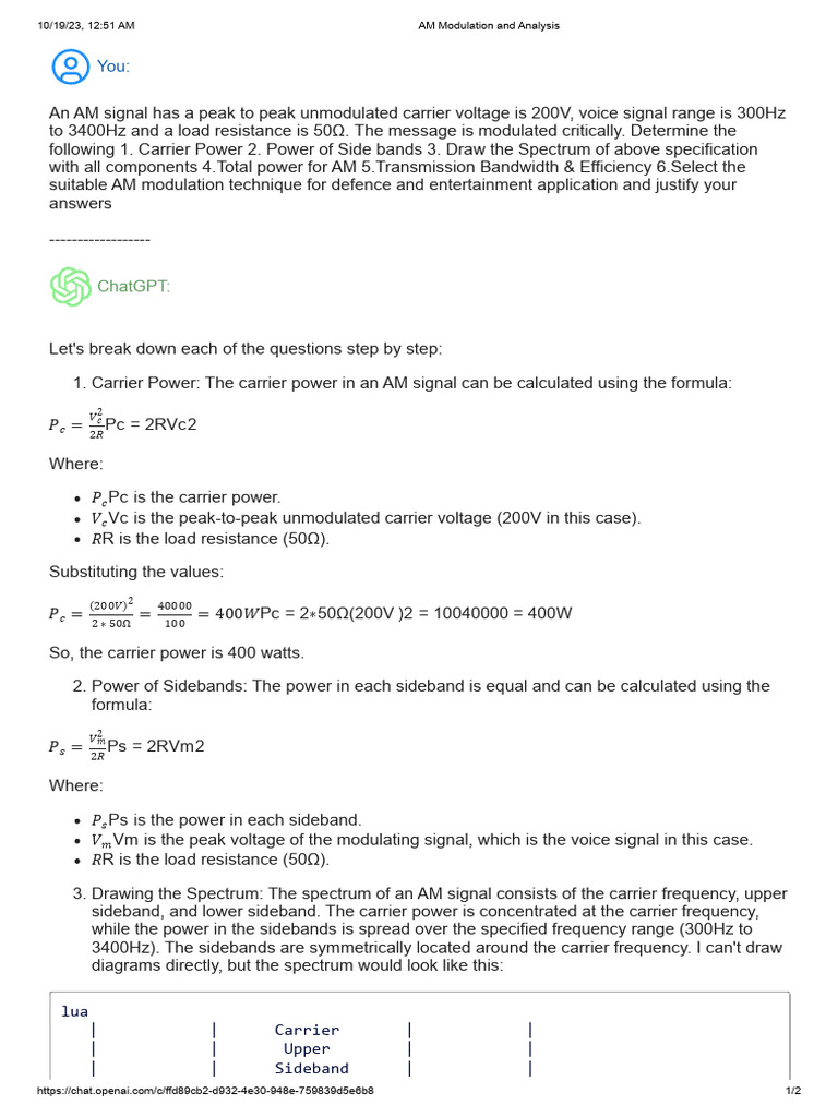 Am Modulation And Analysis Pdf Bandwidth Signal Processing Broadcasting