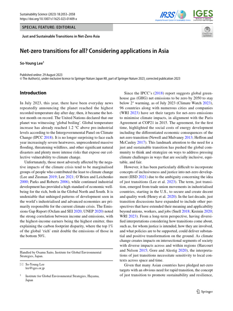 Lee - 2023 - Net-Zero Transitions For All Considering Applicat | PDF | Sustainability ...
