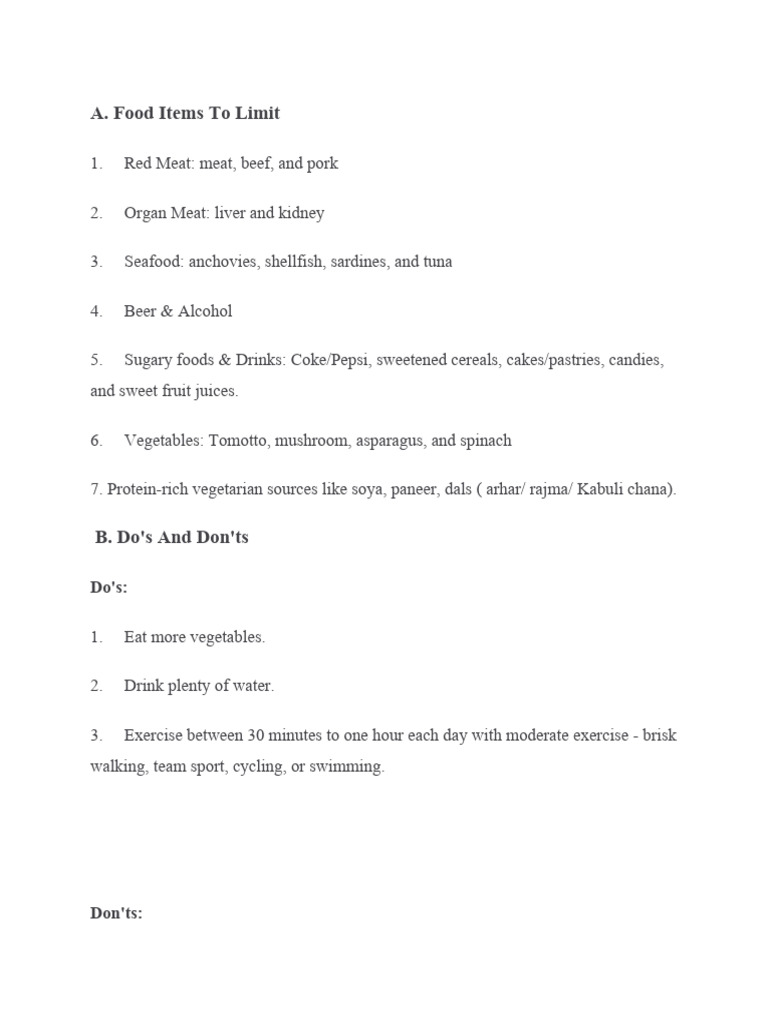 Gout Diet Chart Pdf