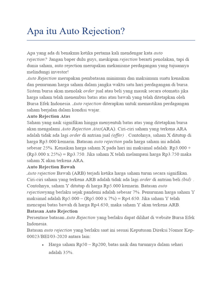 Apa Itu Auto Rejection | PDF