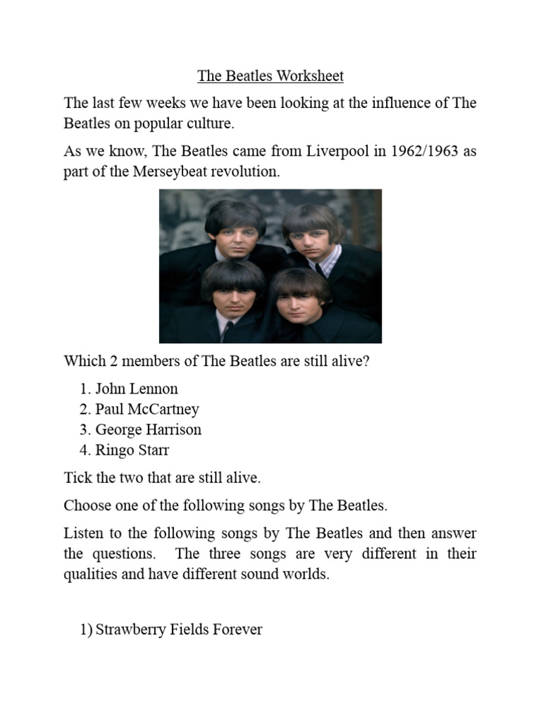 The BEATLES WORKSHEET 1 | PDF