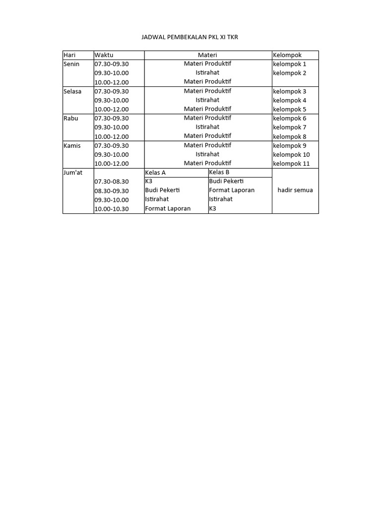 Jadwal Pembekalan PKL | PDF