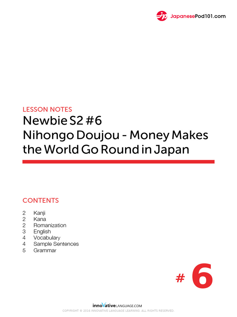 034 Lesson Notes (NB - S2L6 - 080707 - Jpod101 | PDF