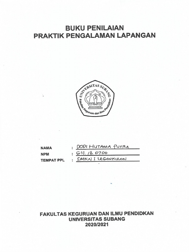Buku Penilaian PPL Dodi Hutama Putra (G1C.18.0700) | PDF