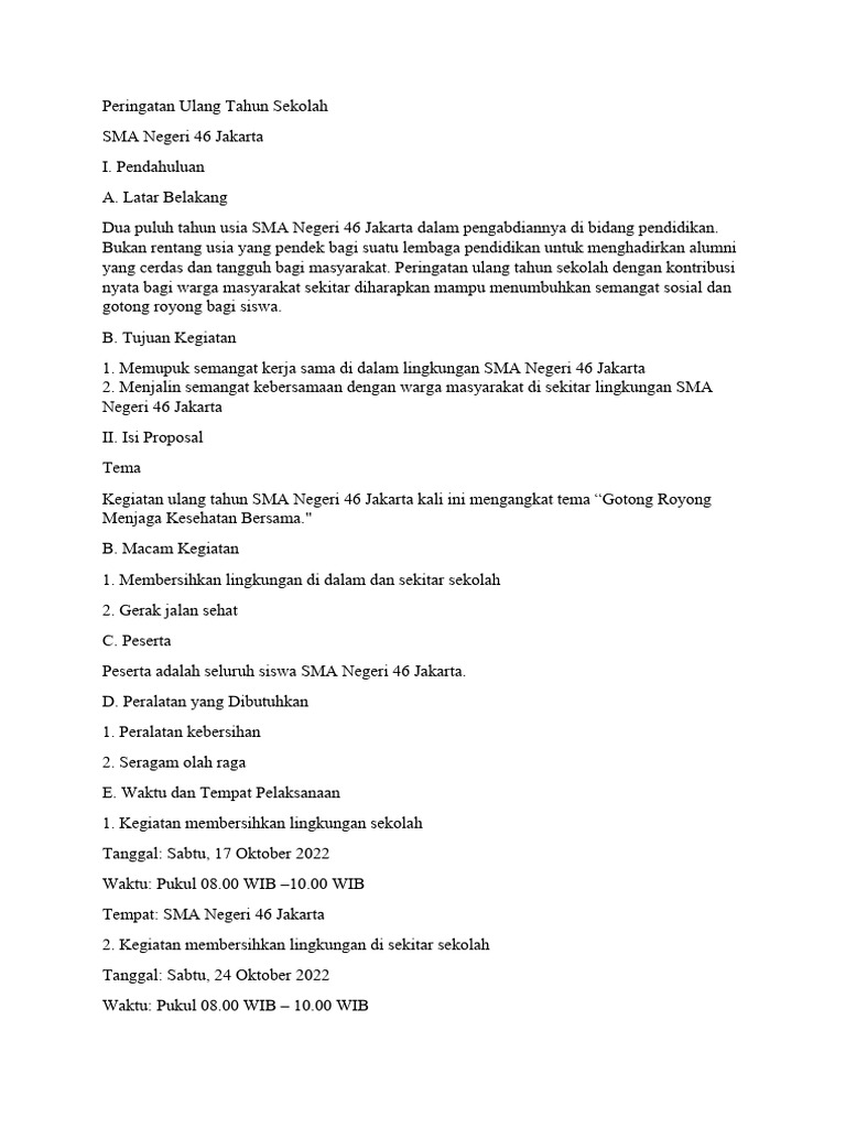 Peringatan Ulang Tahun SMA 46 Jakarta | PDF