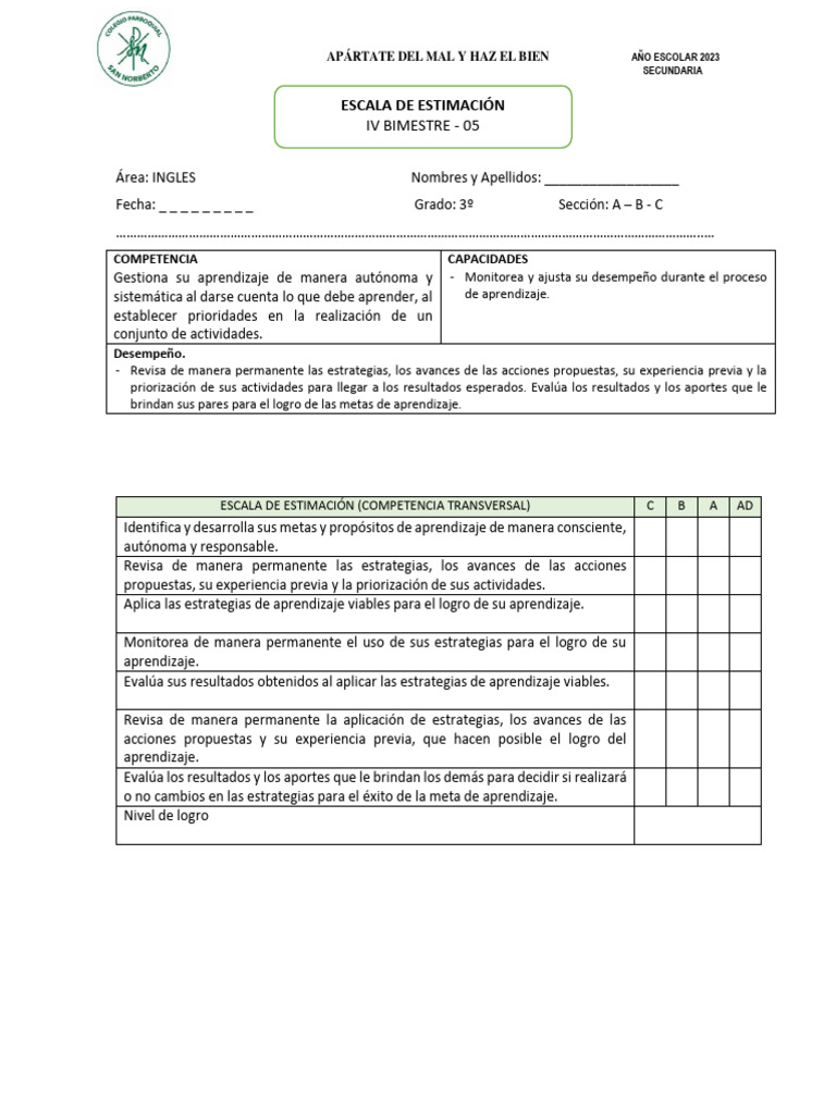3 Sec. - Escala de Estimacion - Gestiona y Tics IV Bim Vicente ...