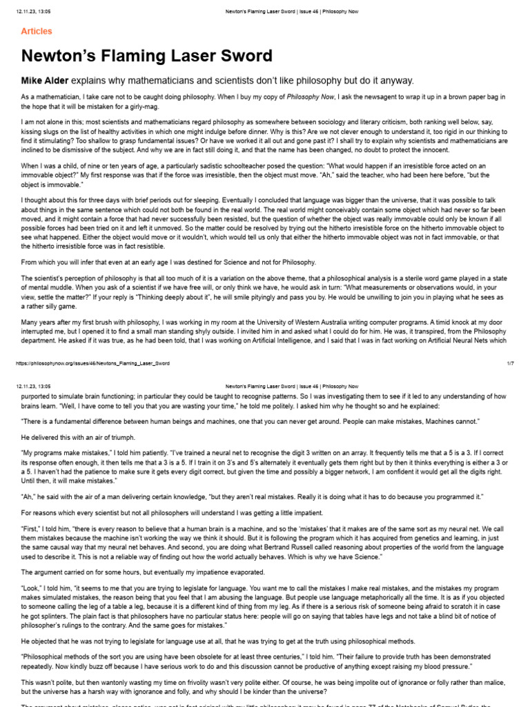 Newton's Flaming Laser Sword - Issue 46 - Philosophy Now | PDF | Axiom ... Newton's Flaming Laser Sword - Issue 46 - Philosophy Now | PDF | Axiom ...
