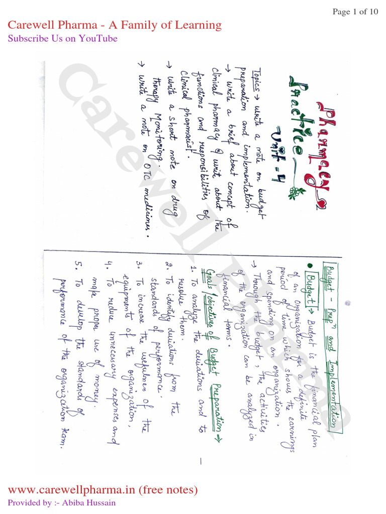 Unit 4, Pharmacy Practice, B Pharmacy 7th Sem, Carewell Pharma | PDF ...