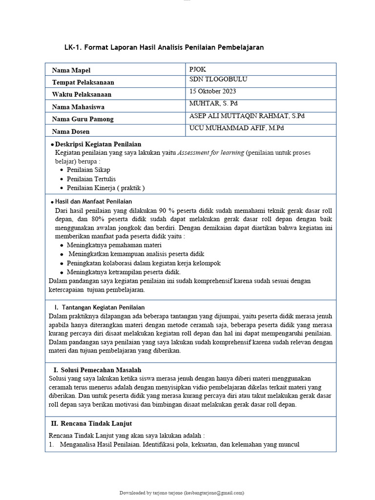 Format Hasil Asesmen Pembelajaran 1 | PDF