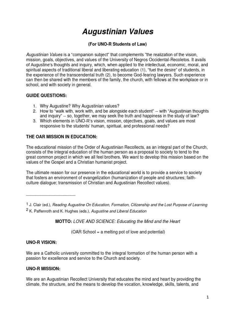 1.1. Augustinian Values | PDF | Augustine Of Hippo | Pedagogy
